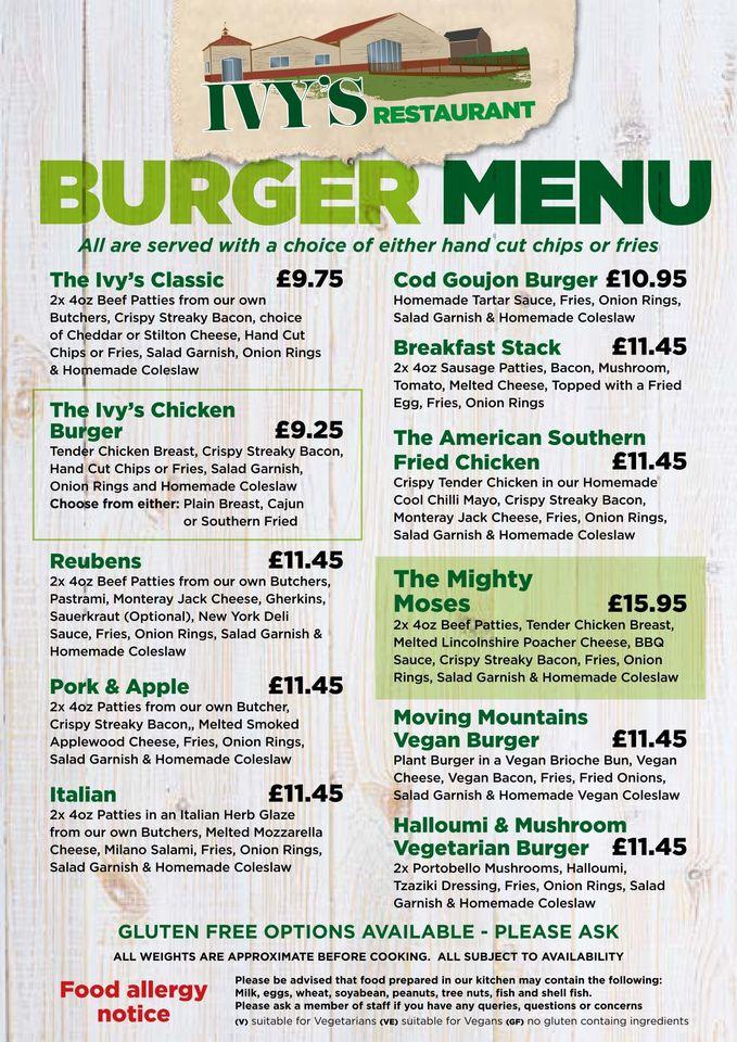 Menu at Ivy Farm restaurant, Kirton