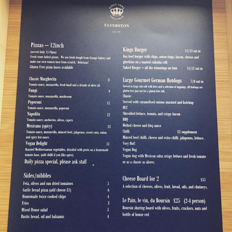 Menu at Kings Arms pub & bar, Ulverston, 35 King St