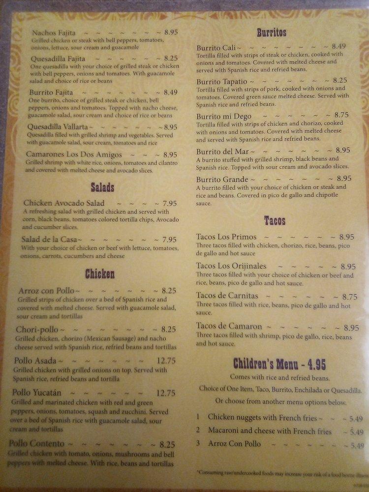 Menu at Los Dos Amigos Mexican Restaurant, Bowling Green