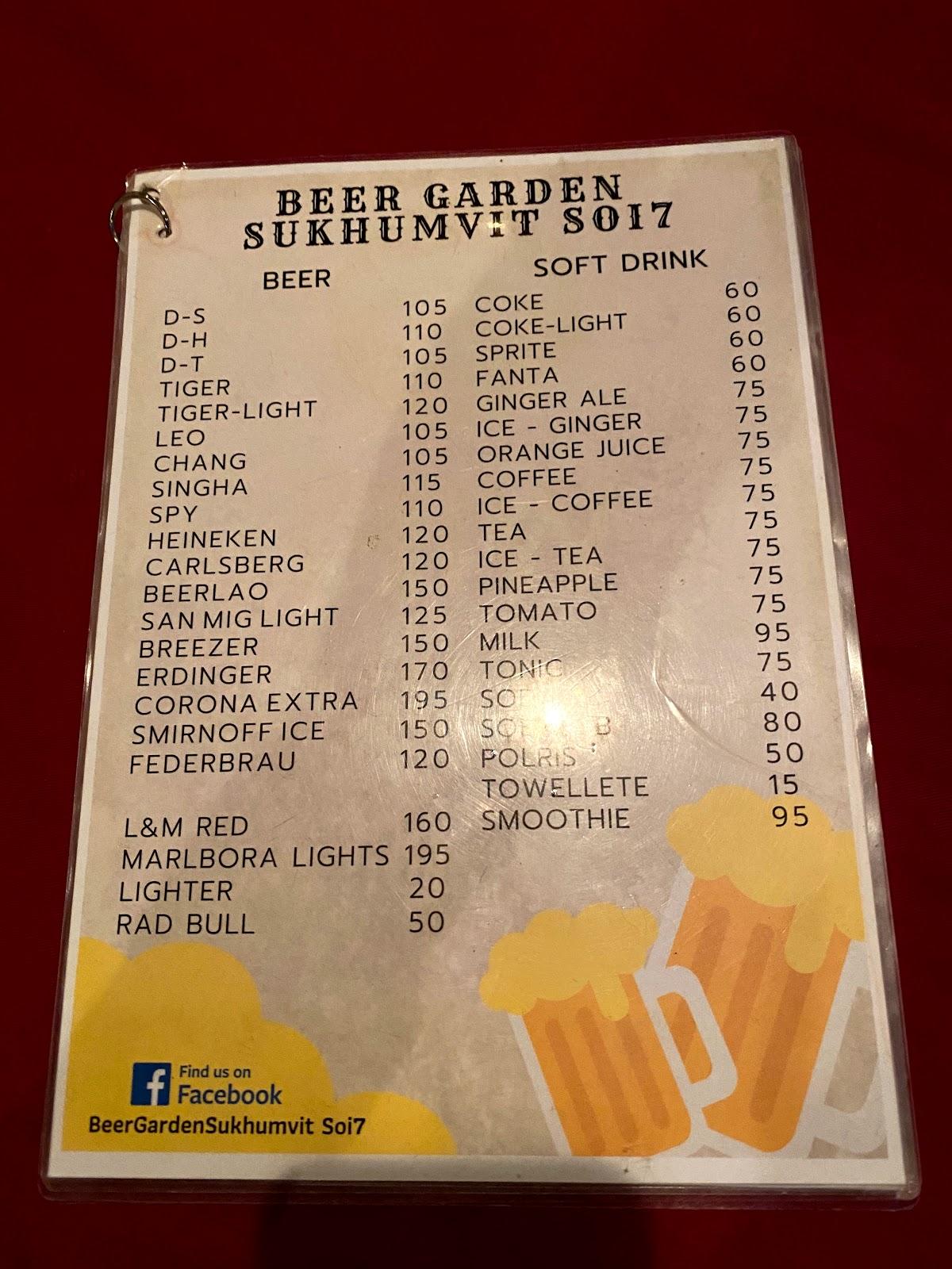 Menu at Beer Garden Sukhumvit Soi 7 pub & bar, Bangkok, 15 Sukhumvit 7 ...