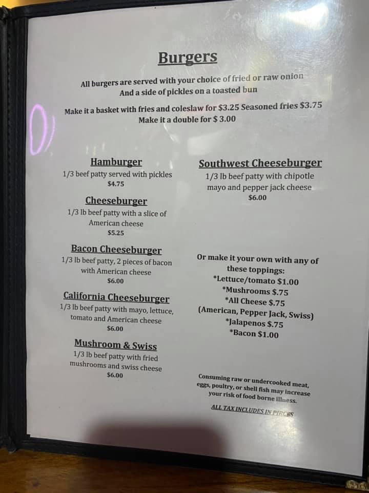 Menu at El Dorado Bar, Oliver