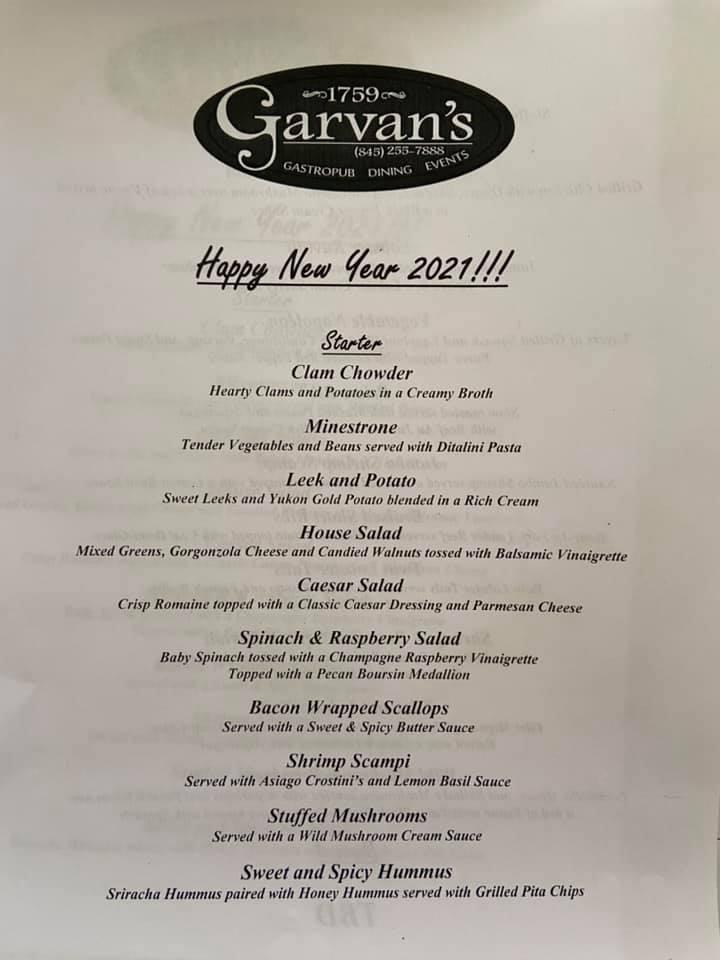 Menu at Garvan's Gastropub, New Paltz