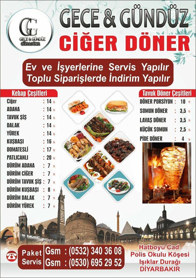 Carta de Gece Gündüz Döner & Çiğköfte, Bağcılar Mahallesi, Hatboyu Cd
