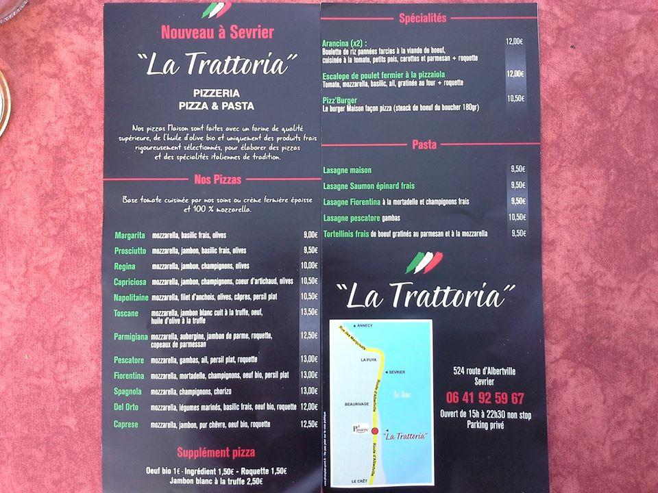 Menu at La Trattoria pizzeria, Sévrier, route d albertville