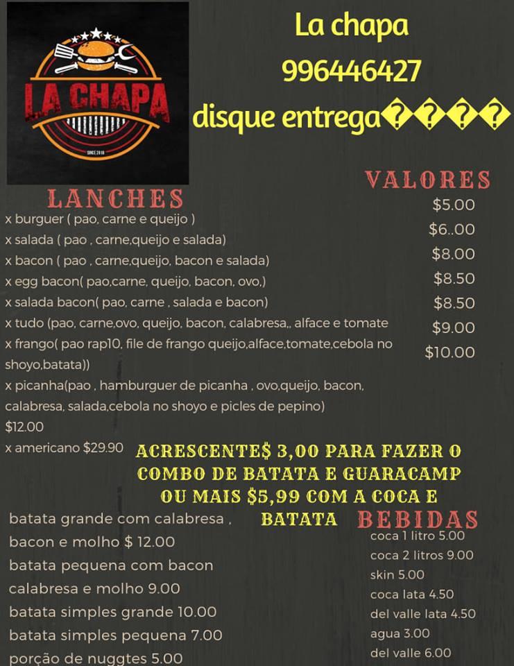 Menu at La chapa cafeteria, Paracambi