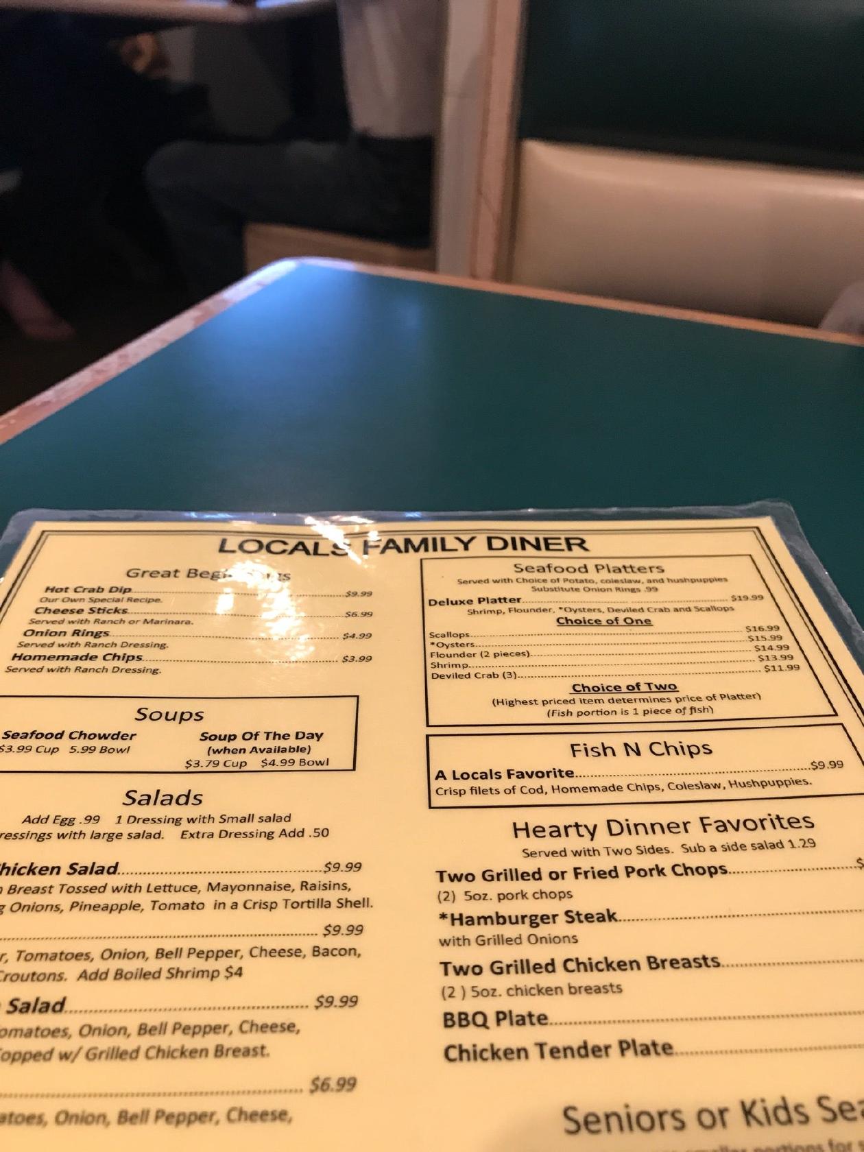 Menu at Local's Family Diner restaurant, Southport