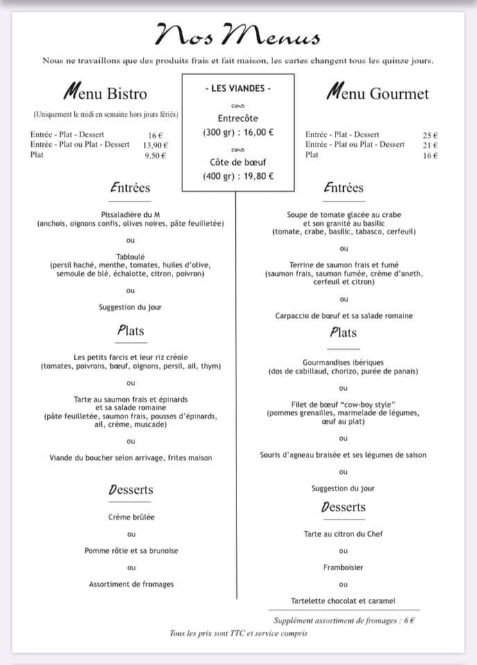 Menu at M Restaurant, Cosne-Cours-sur-Loire