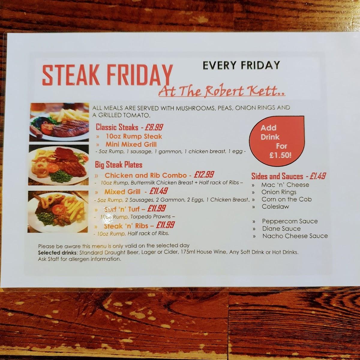 Menu at Robert Kett pub & bar, Wymondham