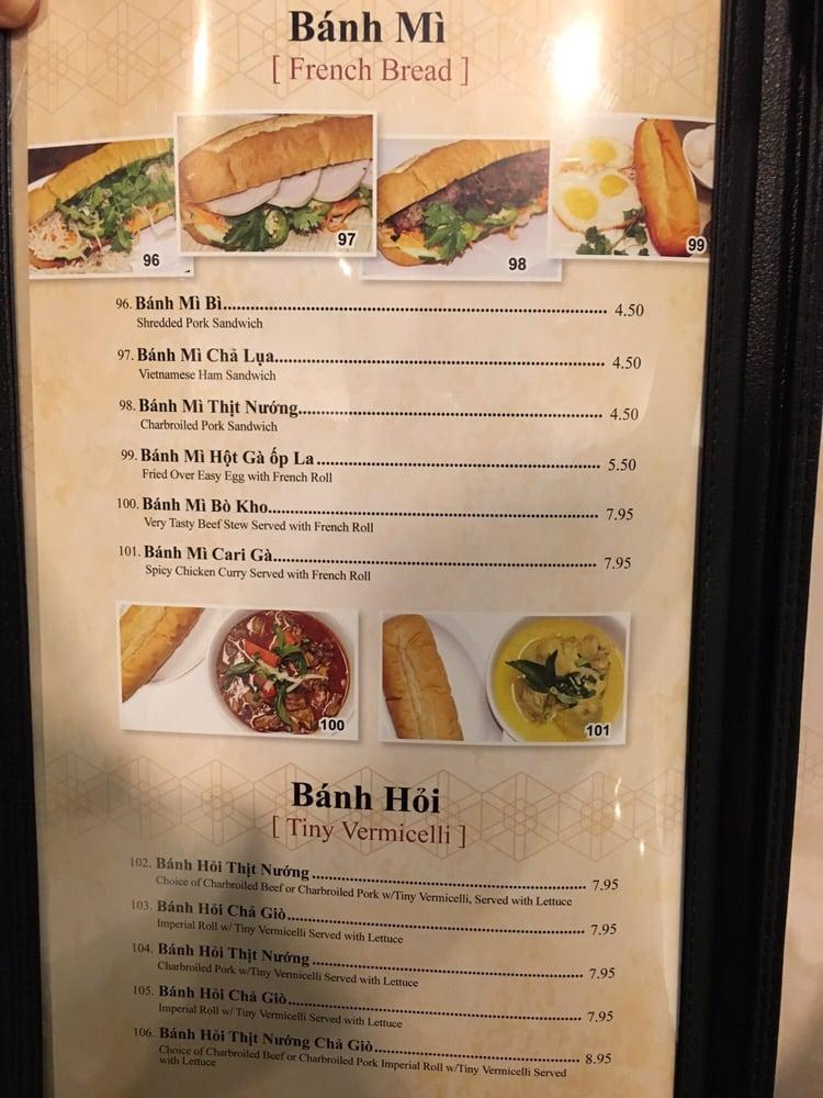 Menu at Saigon Eden restaurant, Alhambra