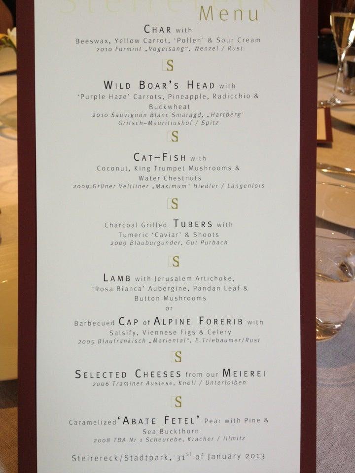 Carta del restaurante Steirereck, Viena