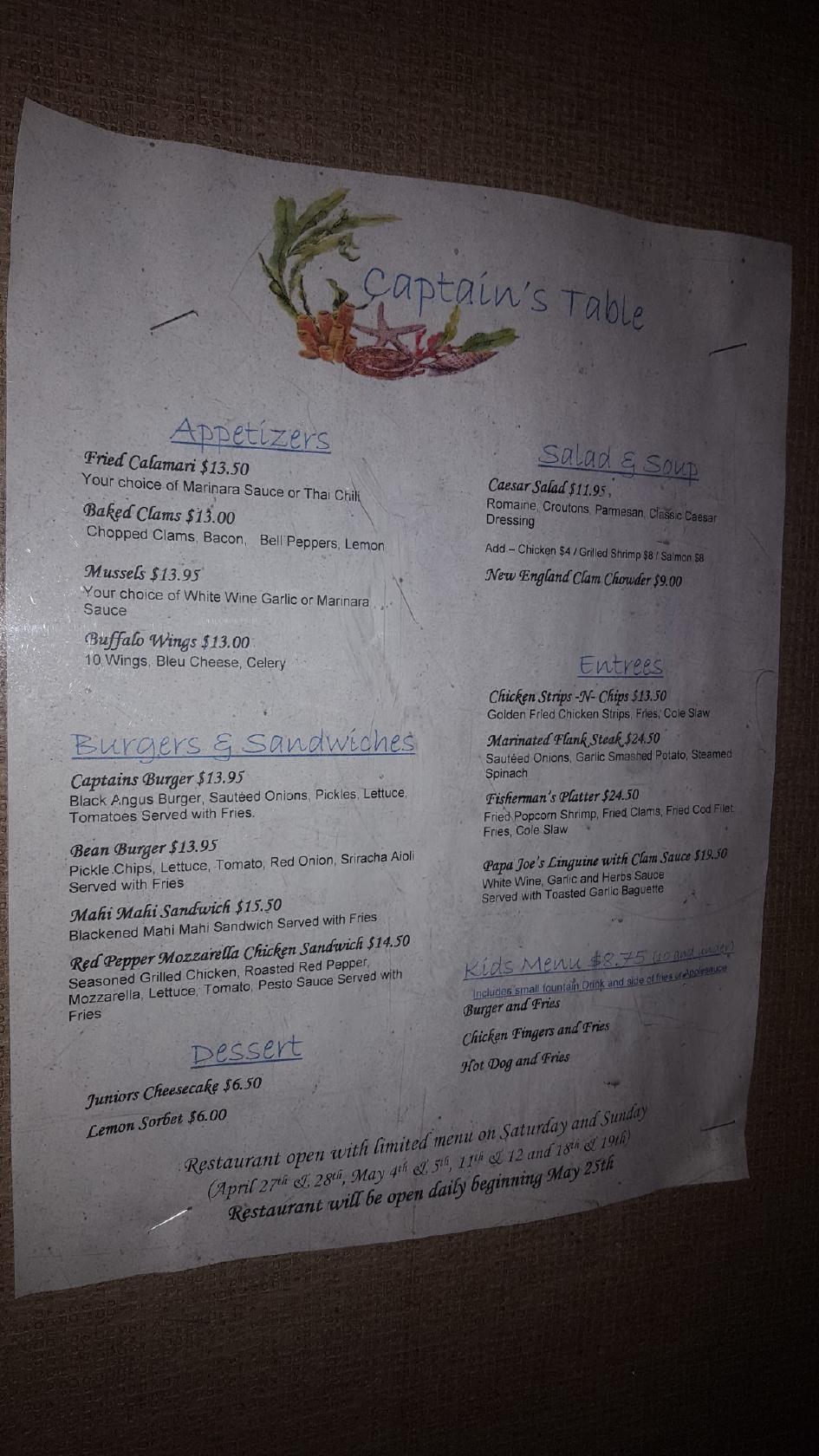 Menu at Tiki Joe's at Captree Boat Basin pub & bar, Gilgo-Oak Beach-Captree