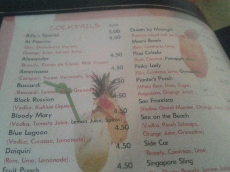 Menu at Billy's Café, Theologos