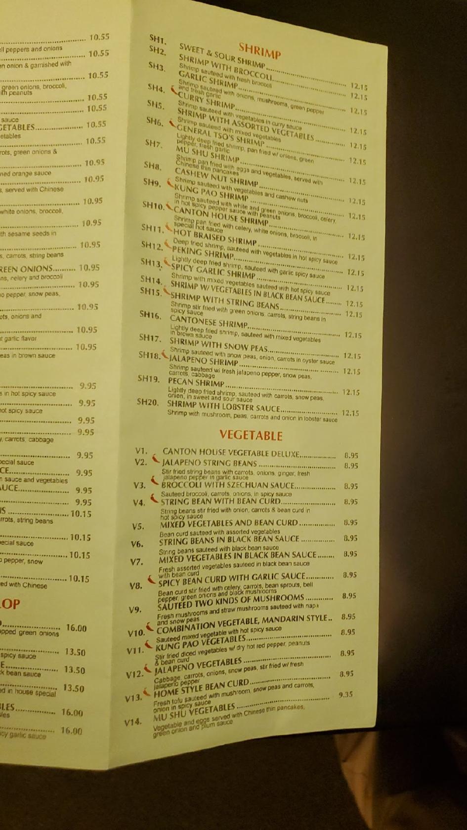 Menu at Canton House Chinese Restaurant, Canton