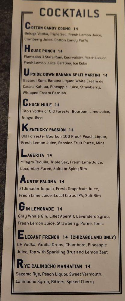 Menu at Chuck Lager America's Tavern restaurant, Orland Park