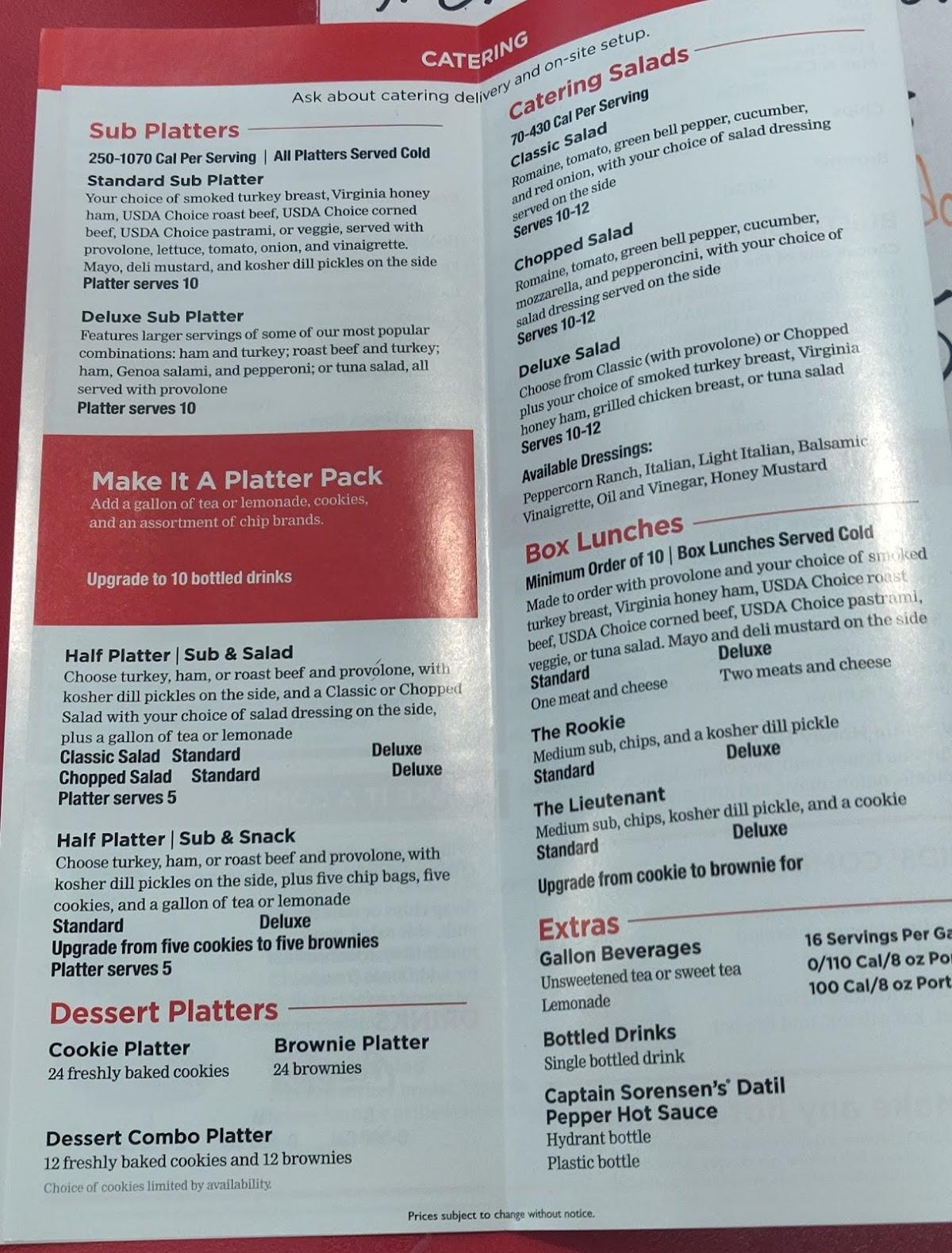 Menu at Firehouse Subs South C Street fast food, Anchorage
