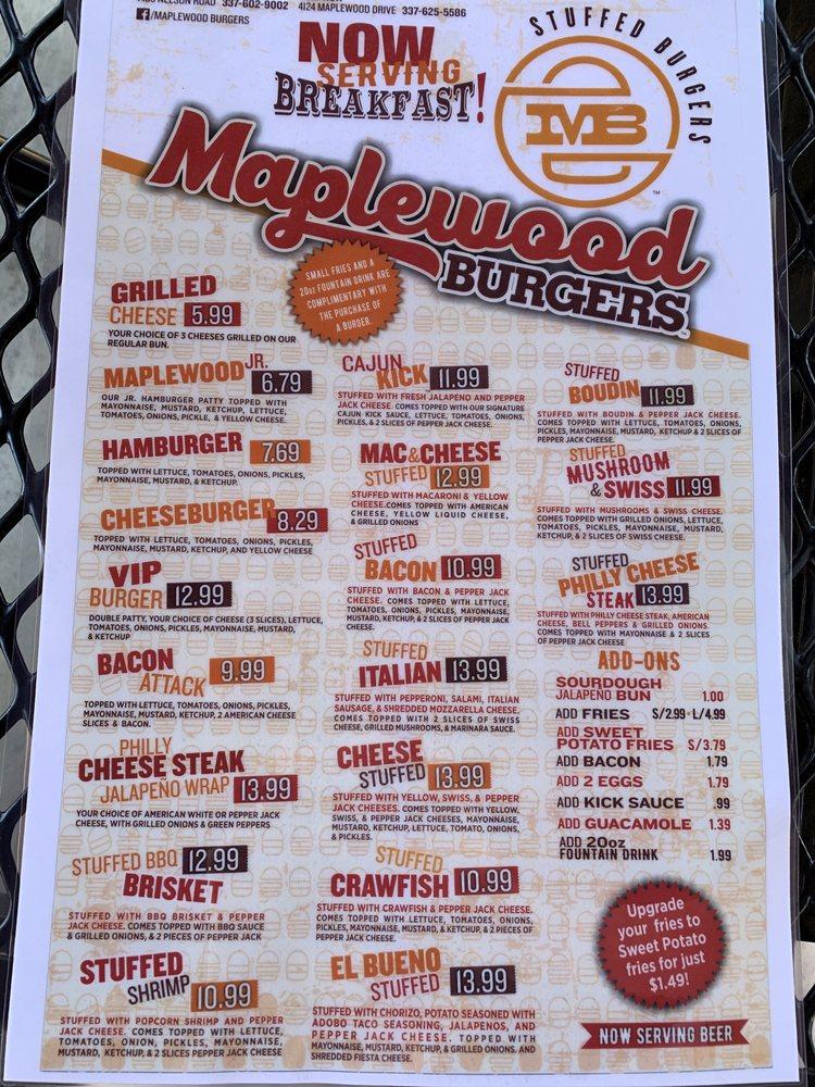 Menu at Maplewood Burgers Sulphur restaurant, Sulphur, Maplewood Dr