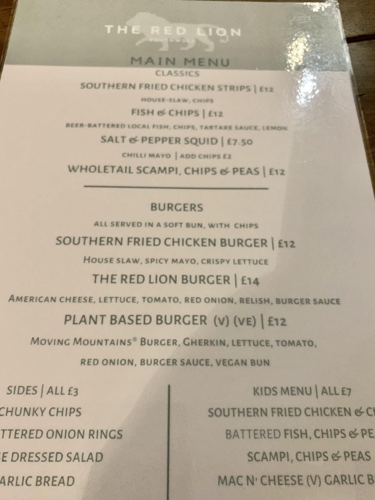 Menu at Red Lion pub & bar, Southwold, 2 S Green