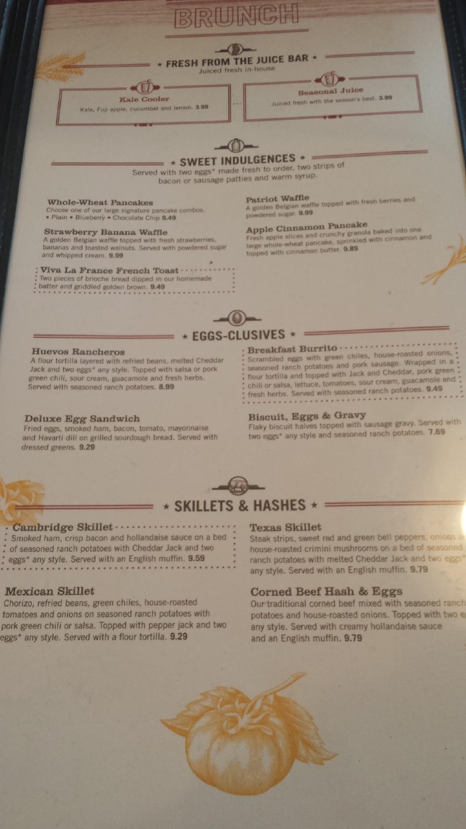 Menu at The Egg restaurant, Fort Smith