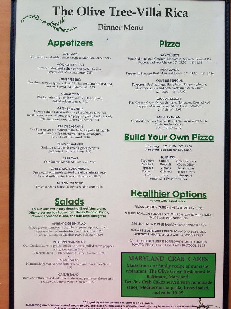 Menu at The Olive Tree Restaurant - Villa Rica, Villa Rica