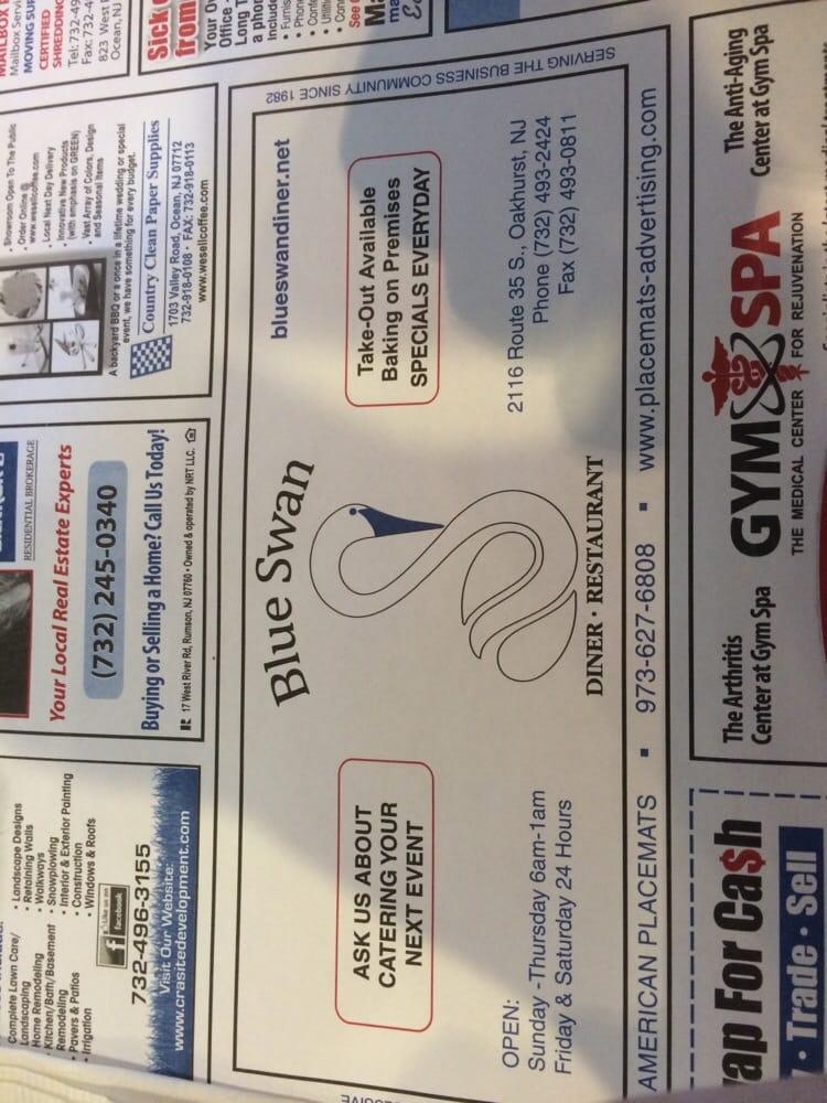 Menu at Blue Swan Diner restaurant, Ocean Township
