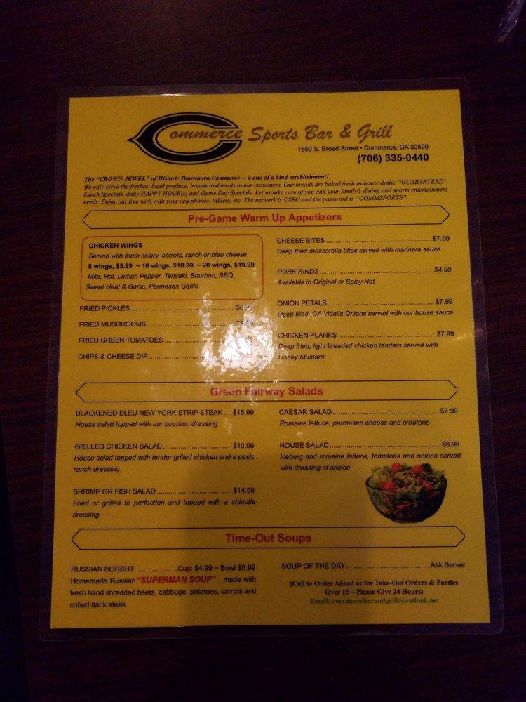 Menu at Commerce Sports Bar and Grill, Commerce