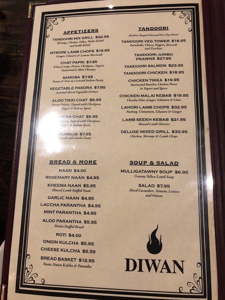 Menu at Diwan Indian Restaurant, Port Washington