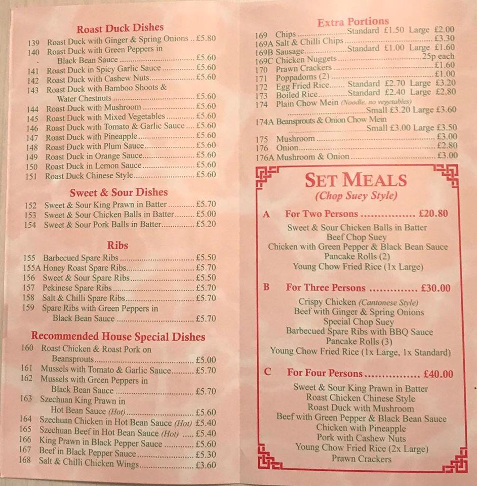 Menu at Evergreen Valley restaurant, Porth