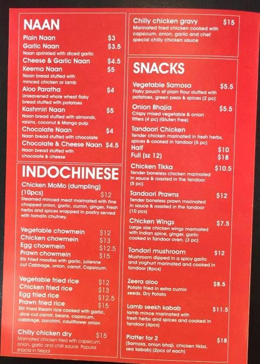 Menu at India Garden - Oamaru restaurant, Oamaru