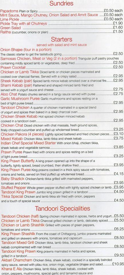 Menu at Indian Chef restaurant, Woodford Halse