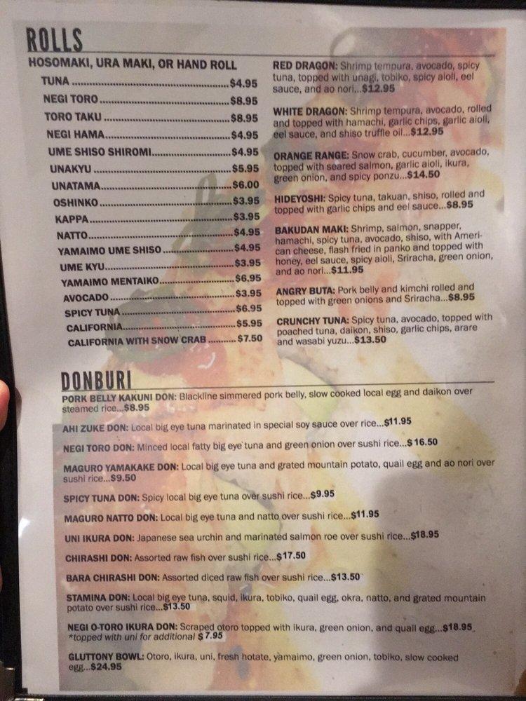 Menu at Izakaya Torae Torae restaurant, Honolulu