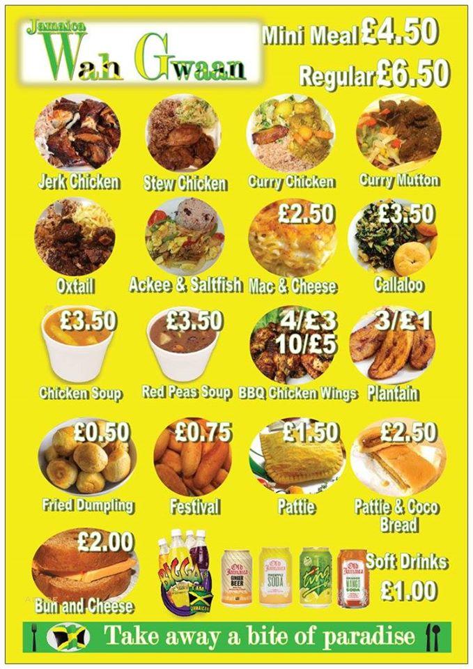Menu at Jamaica Wah Gwaan Ltd restaurant, Worcester