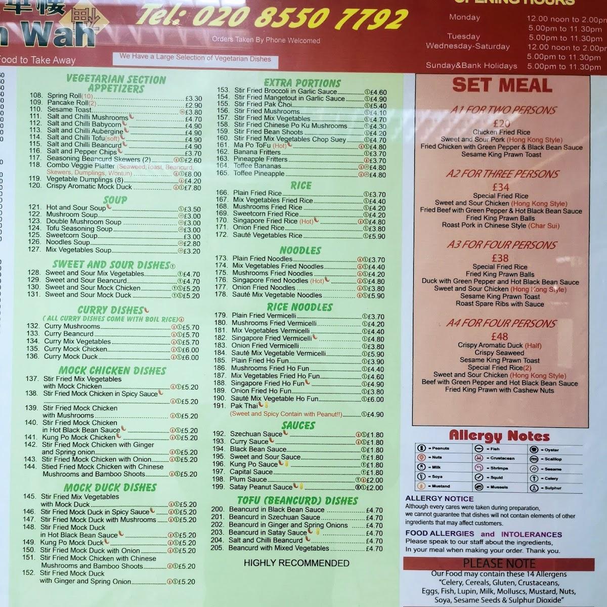 Menu at Kim Wah fast food, Ilford