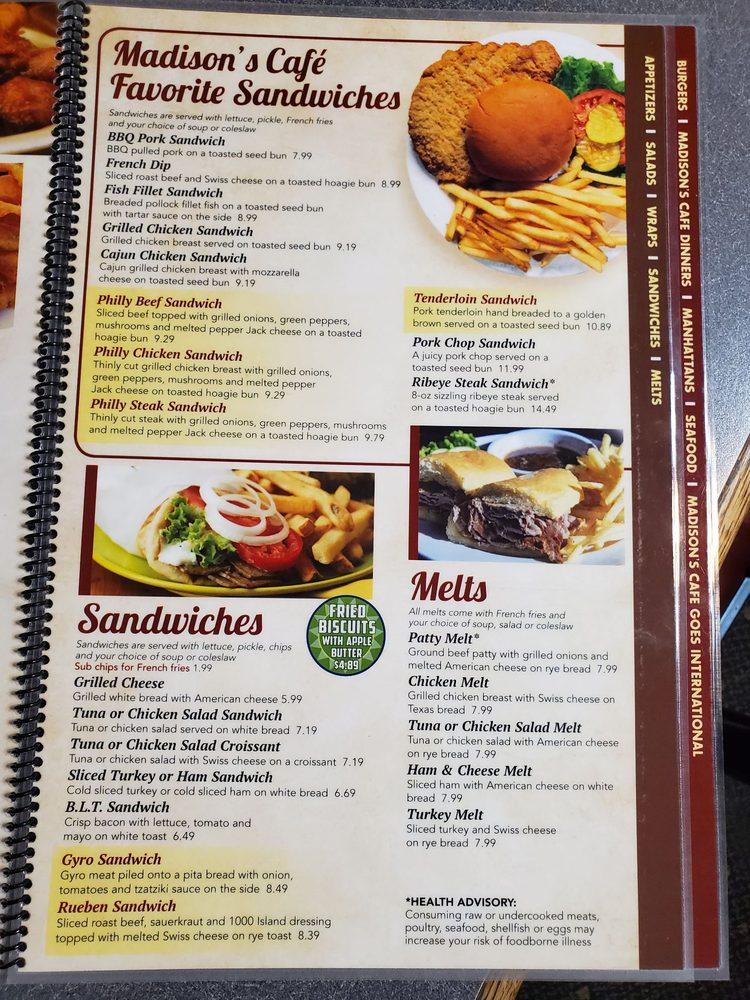 Menu at Madison's Cafe, Indianapolis