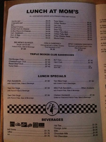 Menu at Mom's Family Restaurant, Enterprise
