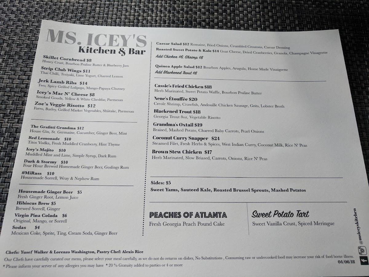 Menu at Ms. Iceys Kitchen & Bar, Decatur