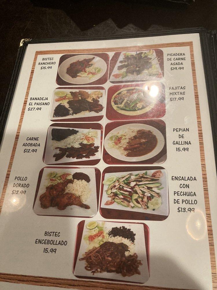 Menu at Panaderia and Restaurante El Paisano, Johnston