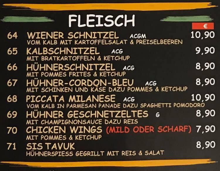 Menu at Pizzeria Victoria, Vienna