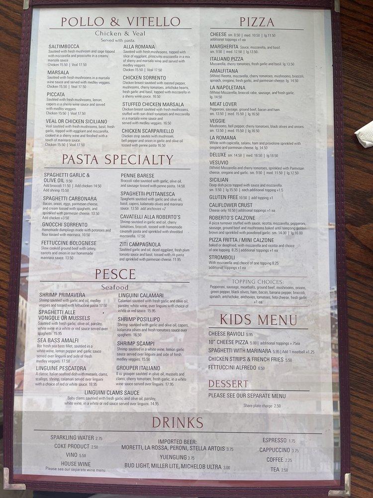 Menu at Roberto's Ristorante & Pizzeria The Villages FL, The Villages ...