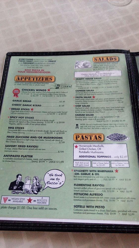 Menu at Rocco's Little Chicago pizzeria, Tucson