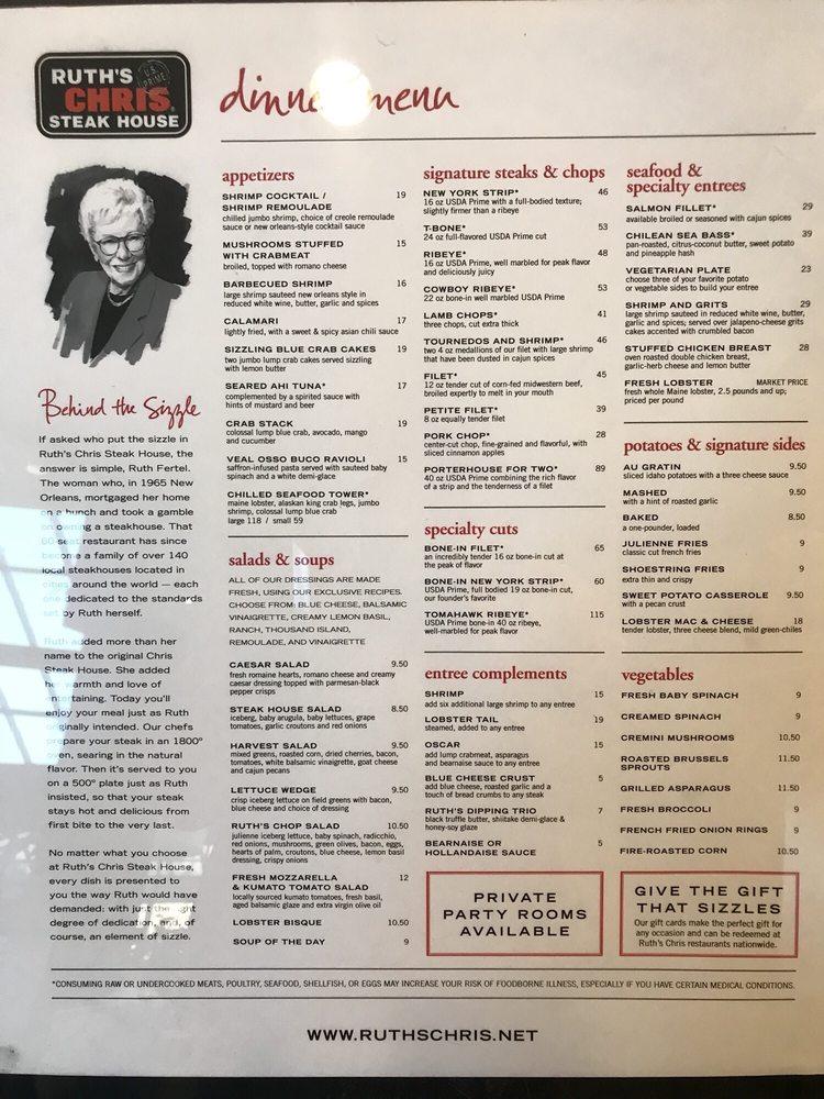 Menu at Ruth's Chris Steak House steakhouse, Birmingham