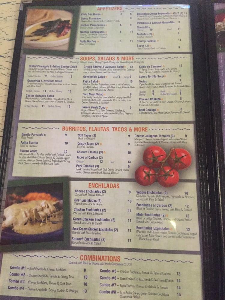 Menu at Soto's Cantina restaurant, Houston
