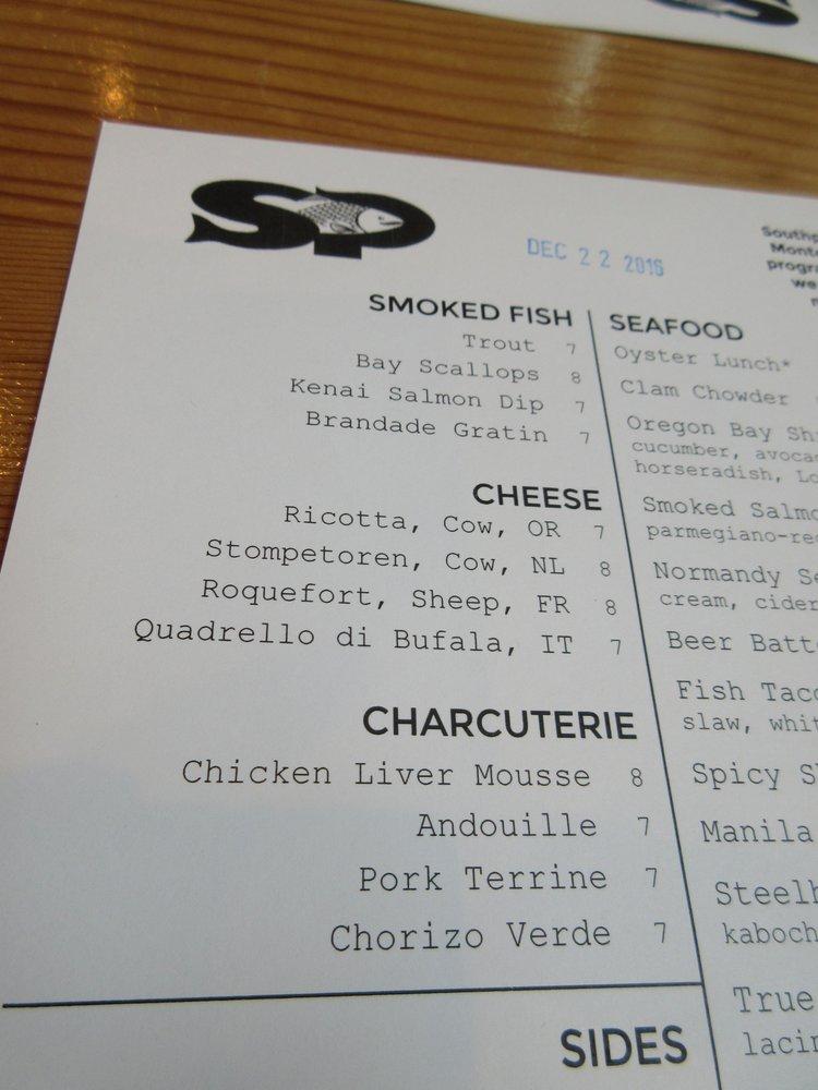 Menu at Southpark Seafood restaurant, Portland
