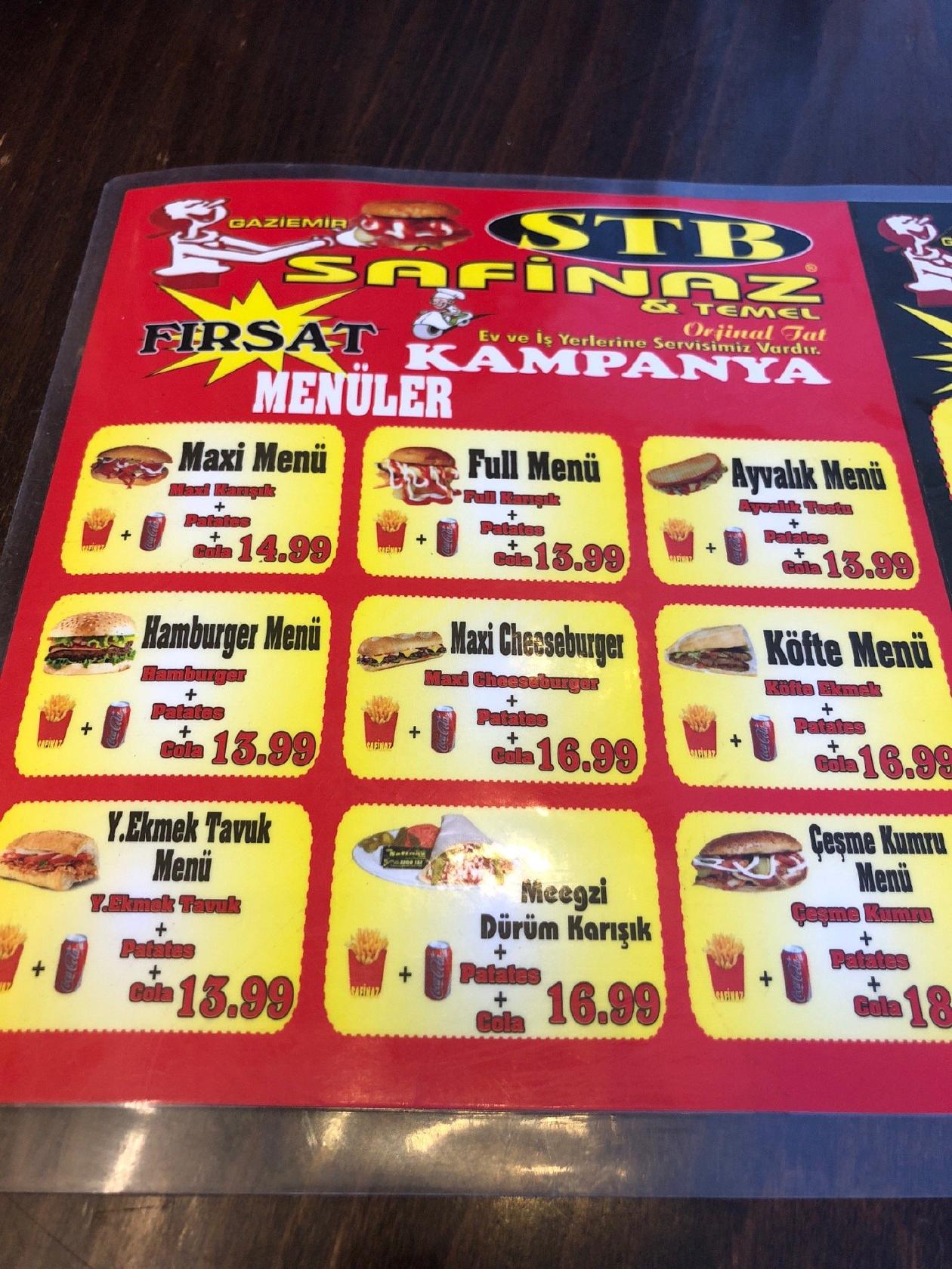 Menu at Stb Safinaz Gaziemir, Turkey, Abdülhamit Yavuz Cd. no:1/d