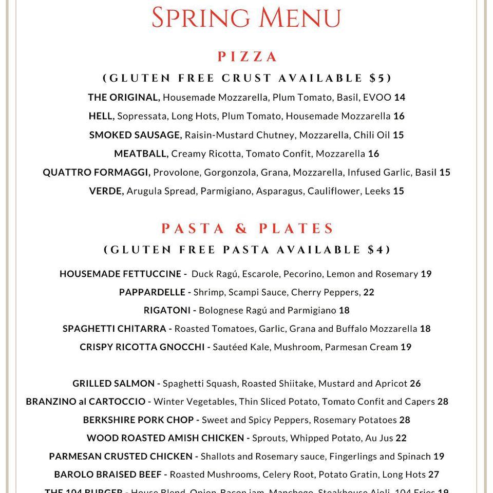 Menu at Table 104 pub & bar, Stamford