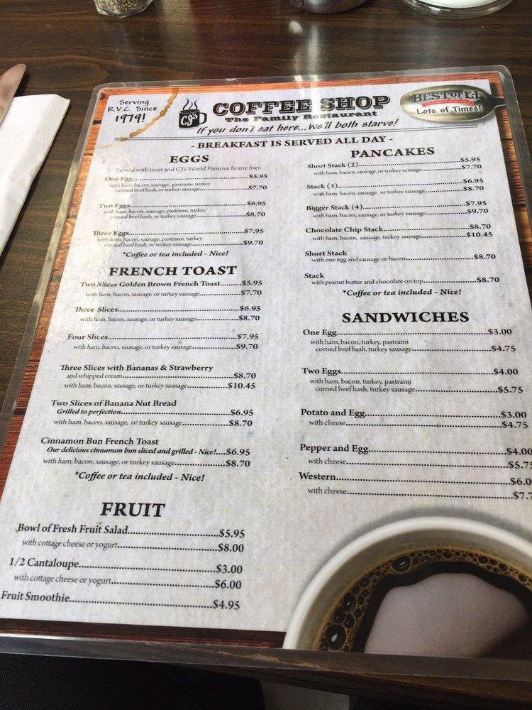 Menu at C J's Coffee Shop restaurant, Rockville Centre