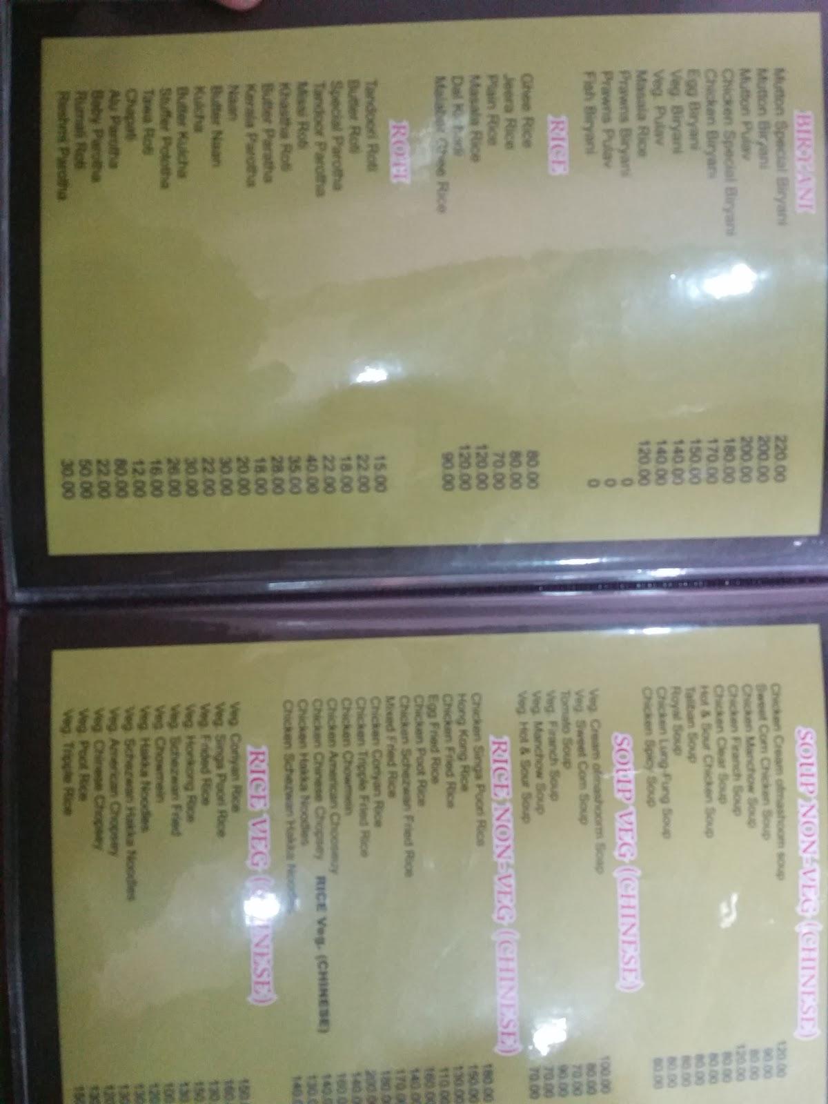 Menu at Hotel Apsara, Panchgani, Apsara hotel