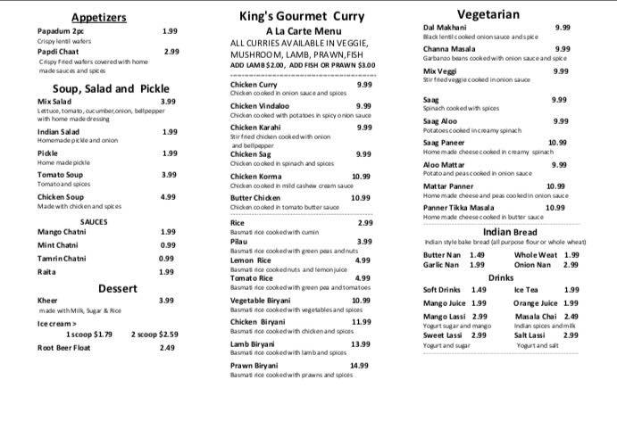 Menu at Kings corner restaurant, Grants Pass