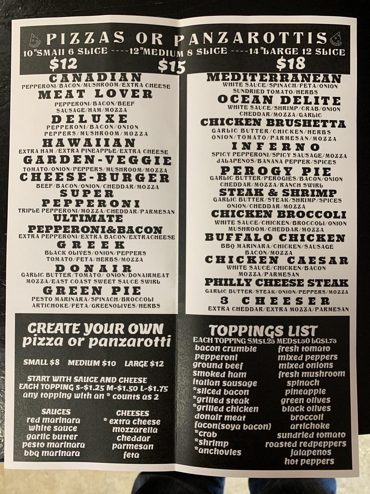 Menu at Pizza One Muskoka pizzeria, Gravenhurst
