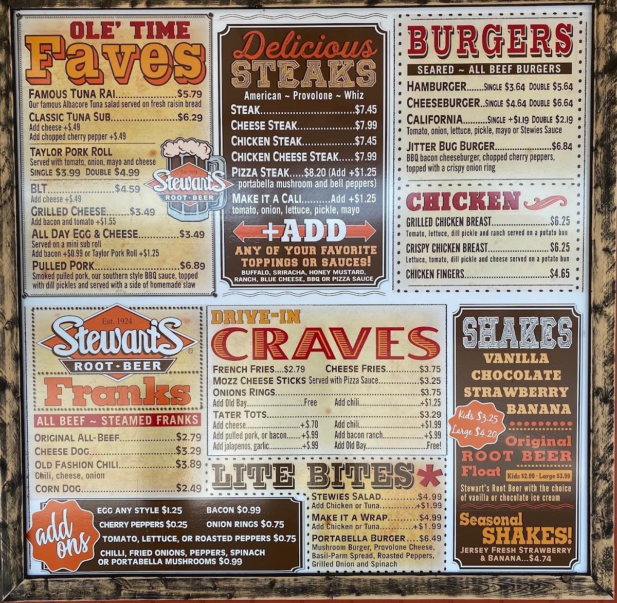 Menu at Stewart's Drive-In restaurant, Vineland