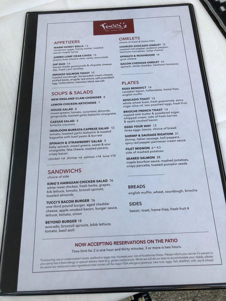 Menu at Tucci's steakhouse, Dublin